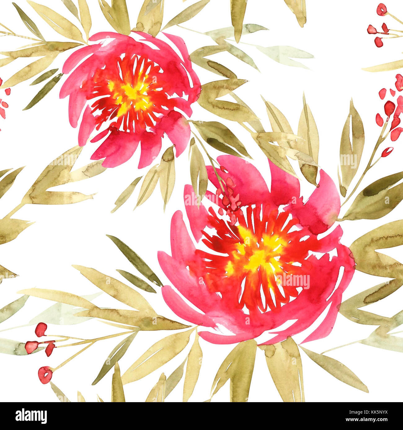 Seamless summer pattern with watercolor flowers handmade Stock Photo ...
