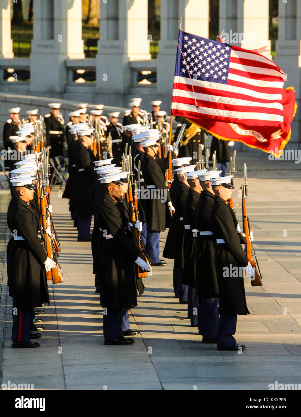 Marching companies with Marine Barracks Washington D.C. render honors ...