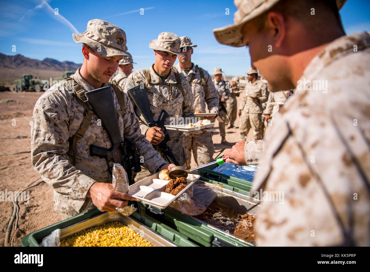 U.S. Marines with Marine Wing Support Detachment 31 receive hot chow ...