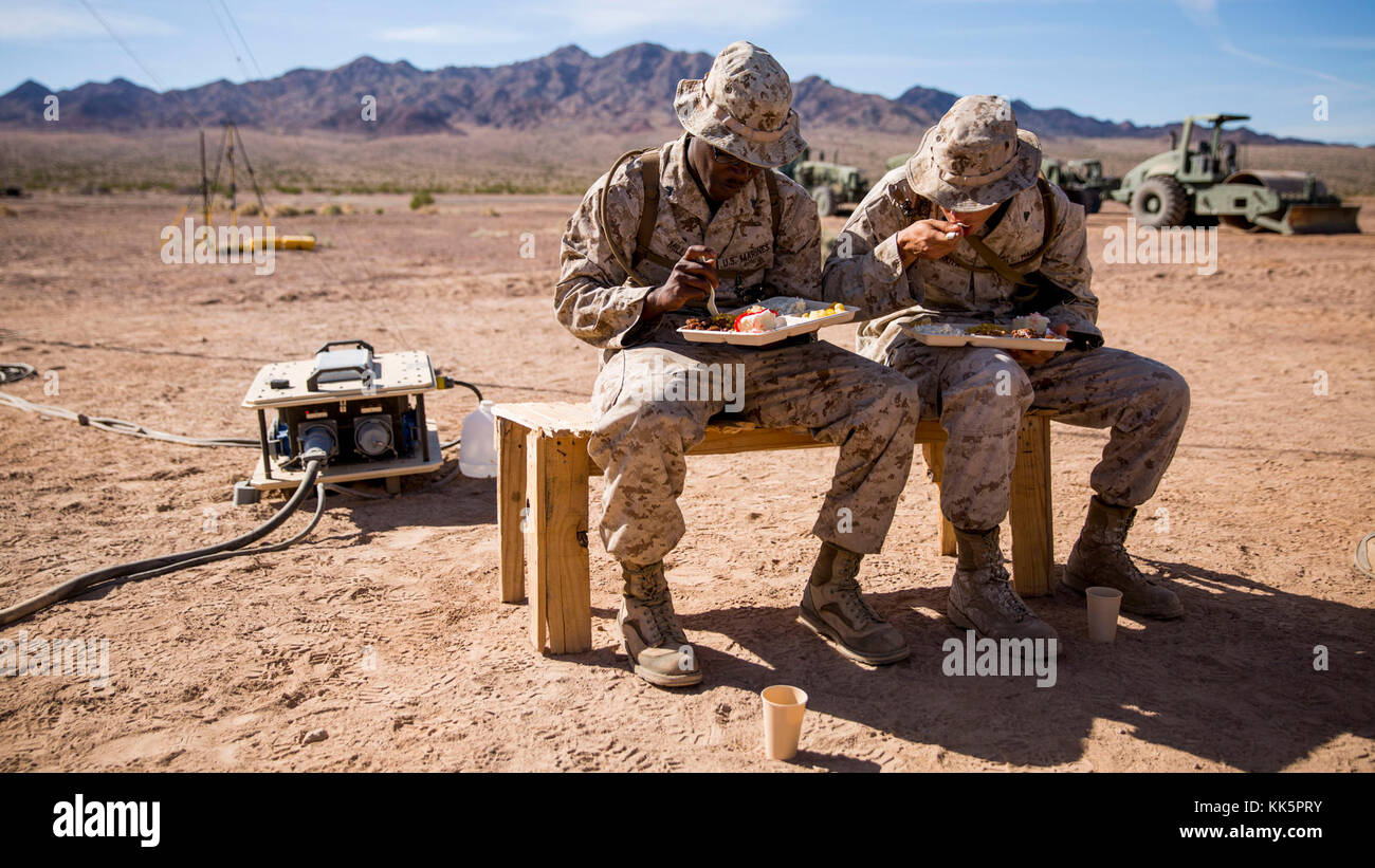 U.S. Marines with Marine Wing Support Detachment 31 receive hot chow ...