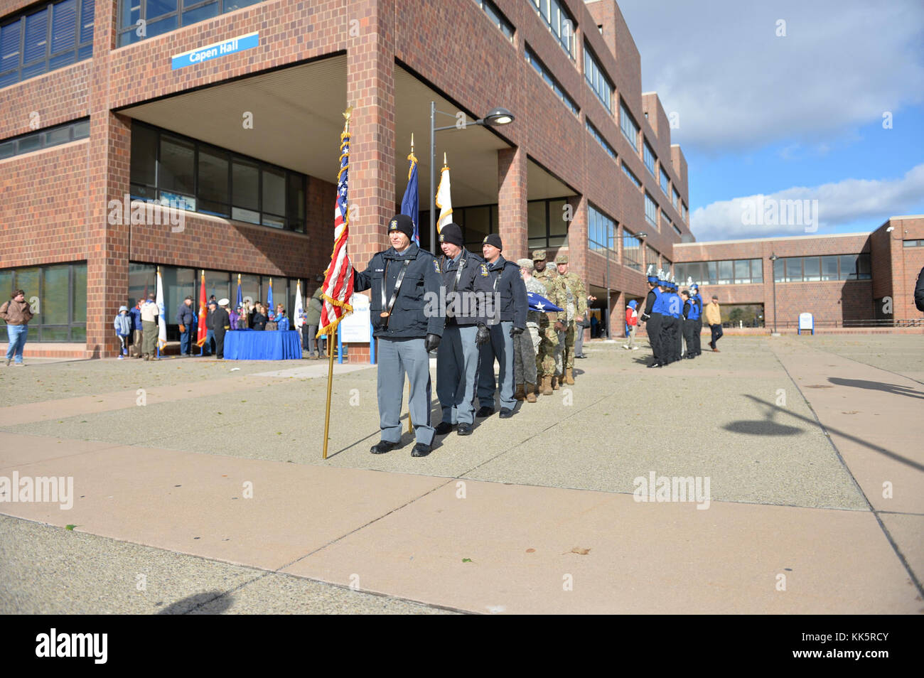 Members of University of Buffalo's Police Color Guard and cadets of the ...