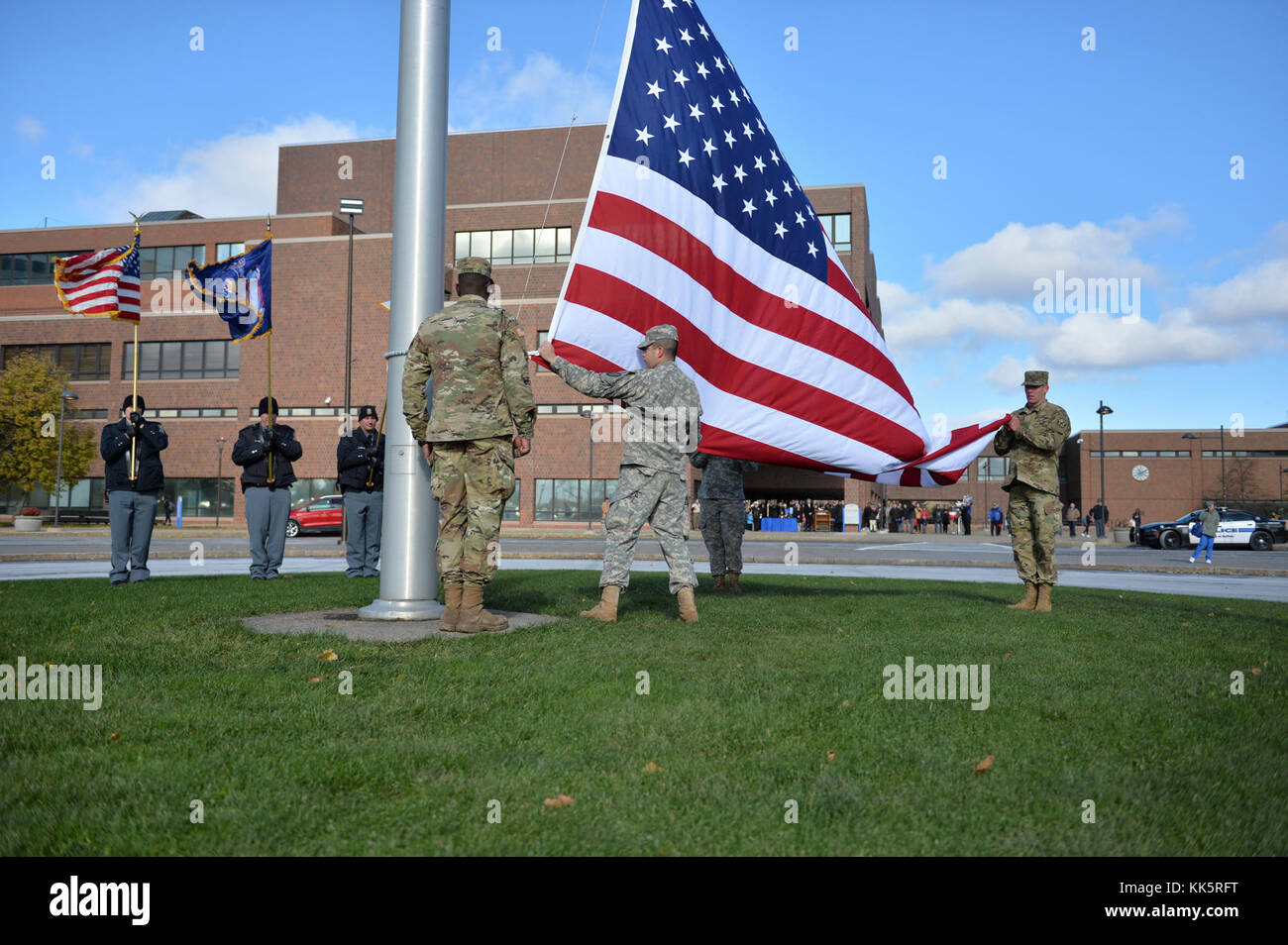 Members of University of Buffalo's Police Color Guard and cadets of the ...