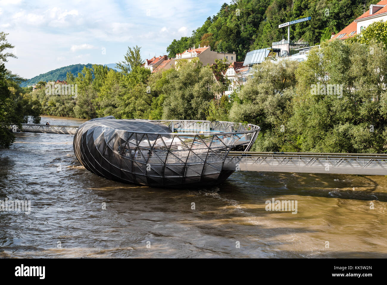 Murinsel Bridge in Graz Stock Photo - Alamy