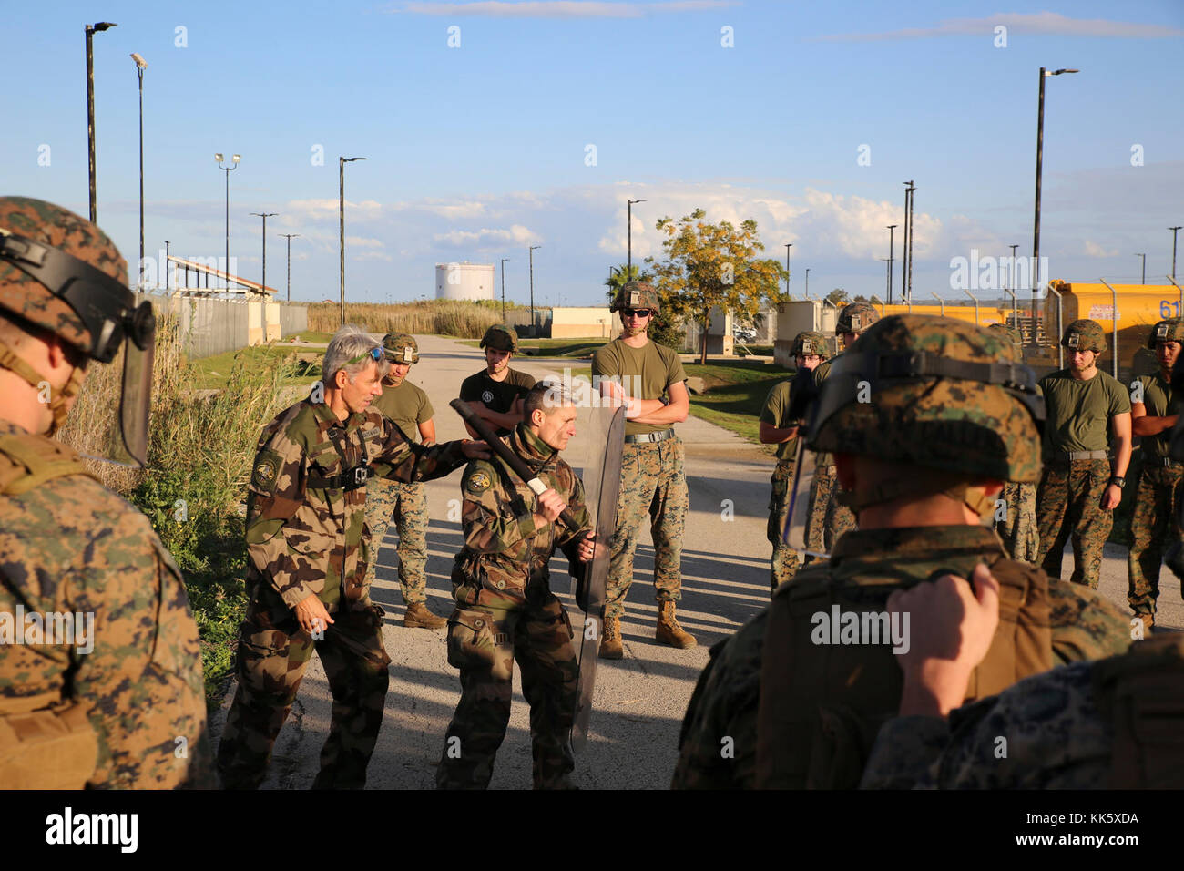 Instructors from French Gendarmerie demonstrate riot control techniques ...
