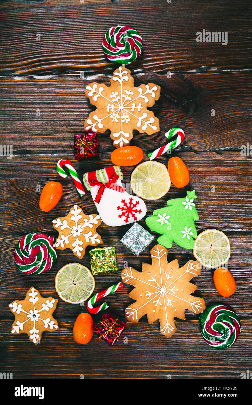 Christmas tree with candy from gingerbreads, sweets and traditional ...