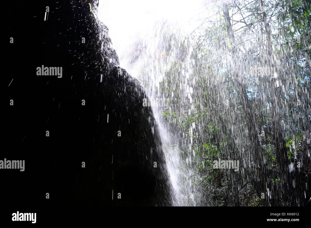 Waterfall Angon on Annecy lake and water droplets, Savoy Stock Photo ...