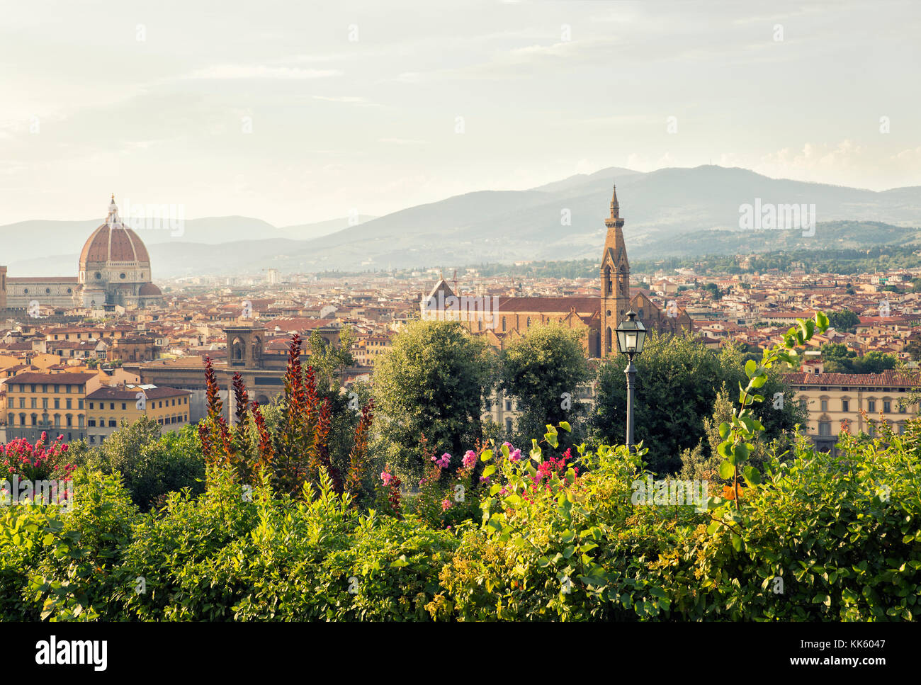 Florence, ITALY - july 11, 2017: view of garden and florence city from ...