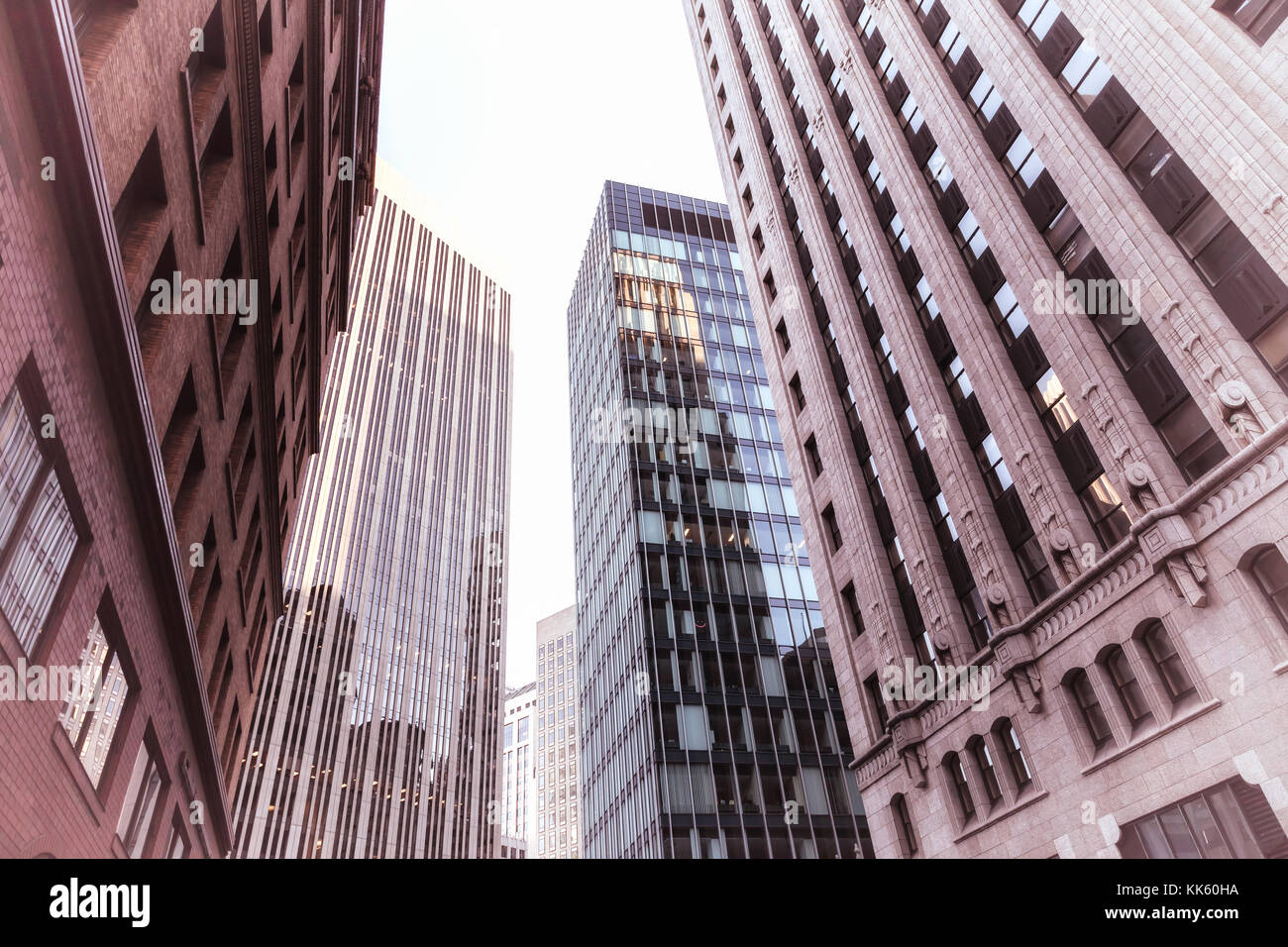 View of San Francisco high rises from the street level at early morning ...