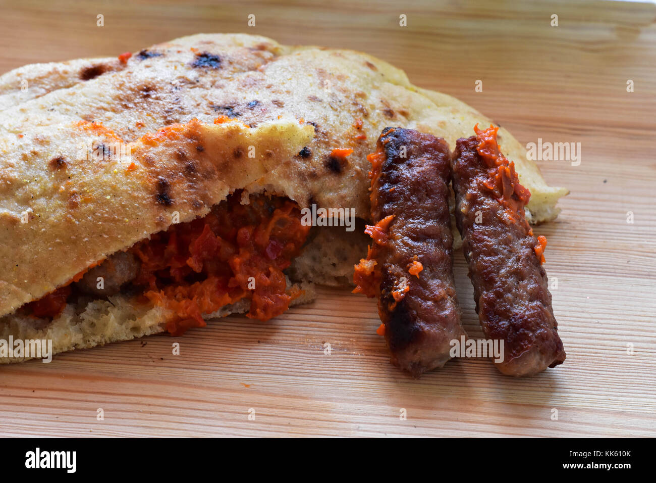 Traditional Bosnian and Balkans food, meat in bread, cevapi Stock Photo ...