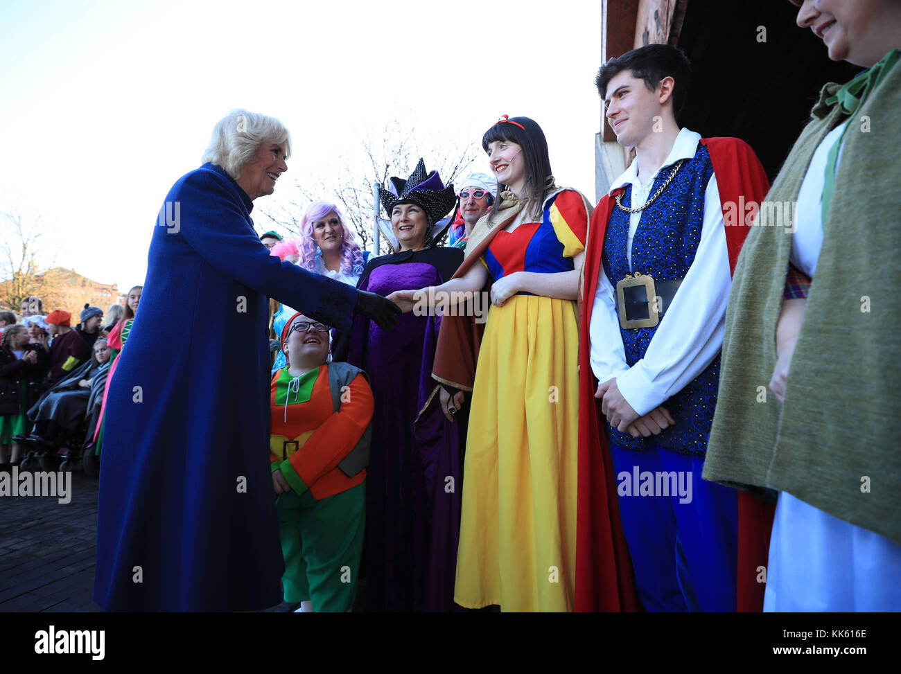 The Duchess of Cornwall meeting pantomime actors at the Potteries ...