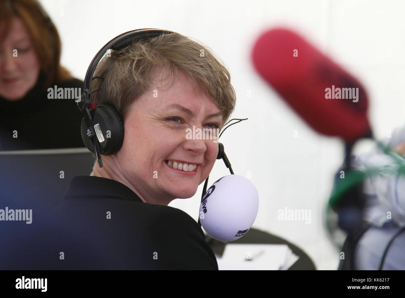 YVETTE COOPER LABOUR MP BROADCASTING ON BBC RADIO WITH RADIO PRESENTER ...
