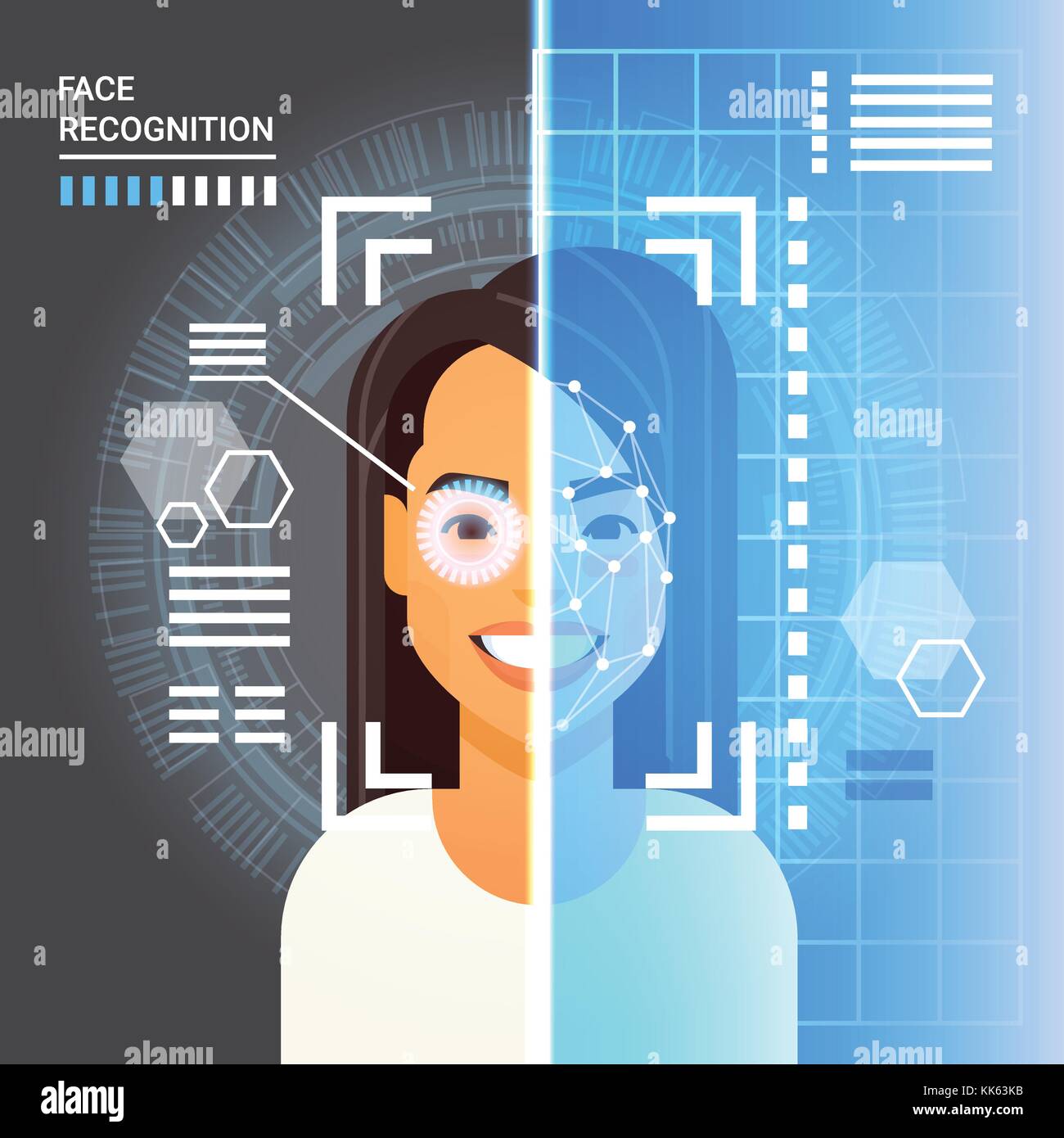 Face Recognition System Scanning Eye Retina Of Business Woman Modern ...