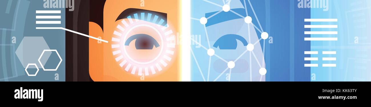Eye Retina Scanning Of Woman Face Horizontal Banner Biometric ...