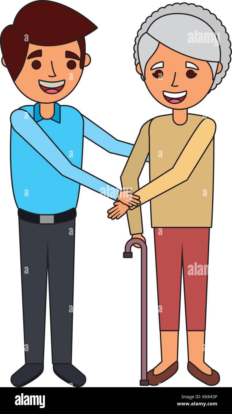 older woman grandma with young man holding hands Stock Vector Image ...