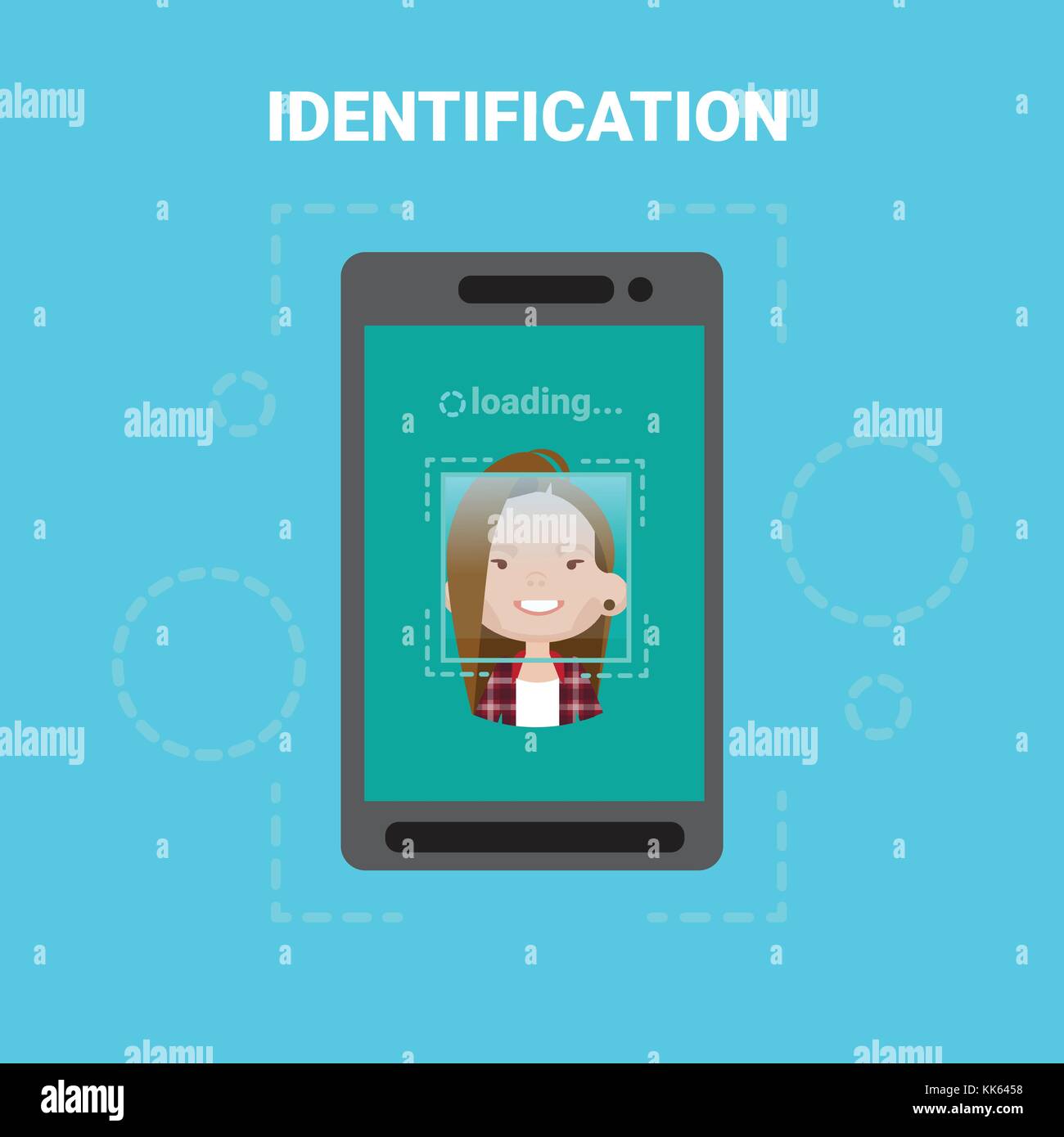 Smart Phone Loading Face Identification System Scanning Female User ...