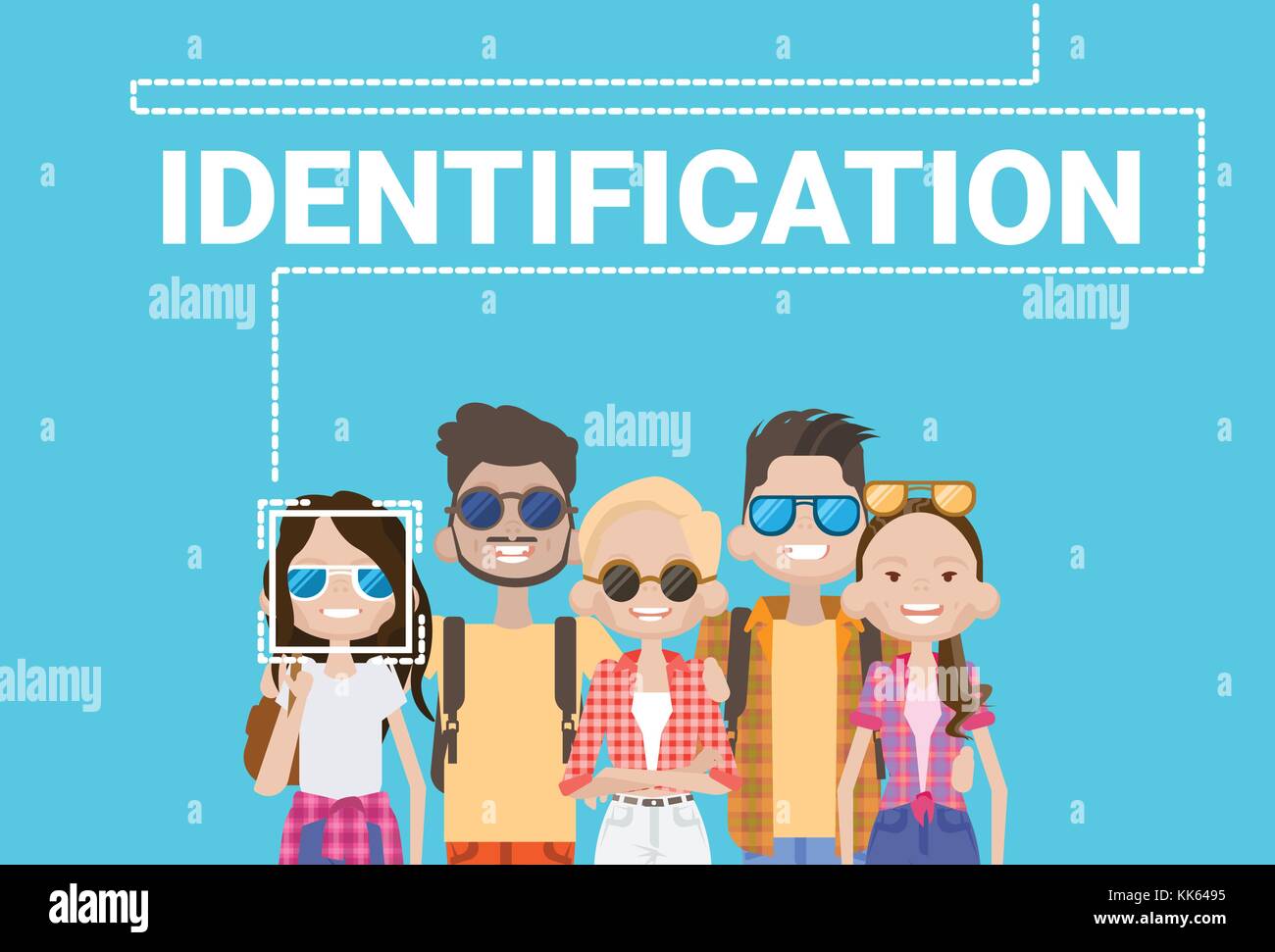 Group Of People Biometric Identification Face Scanning System Modern ...