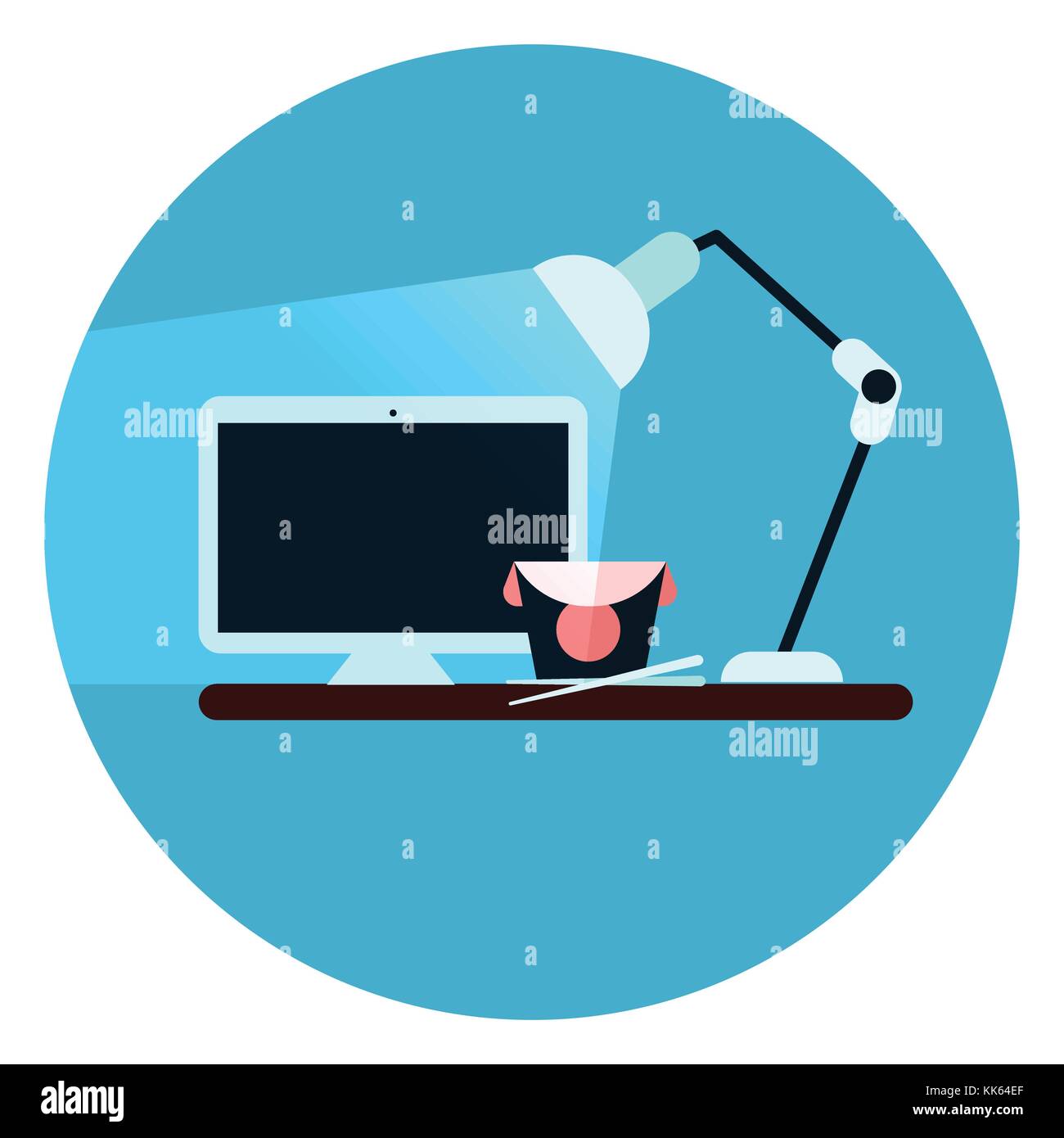 Workplace Icon Desktop Computer On Desk Web Button On Round Blue ...