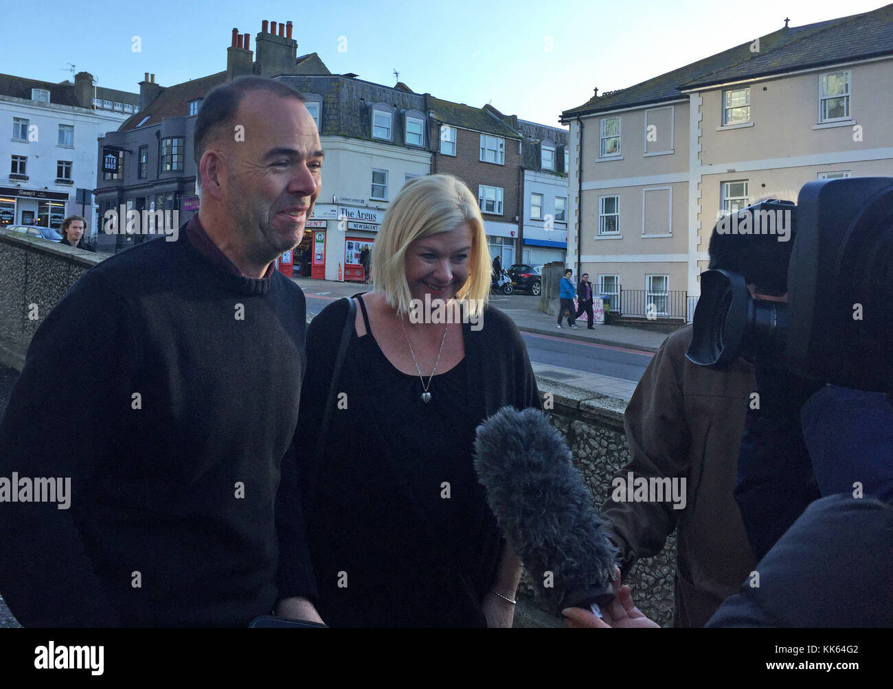 Andrew Payne and his wife Lisa speaking to reporters outside Brighton ...