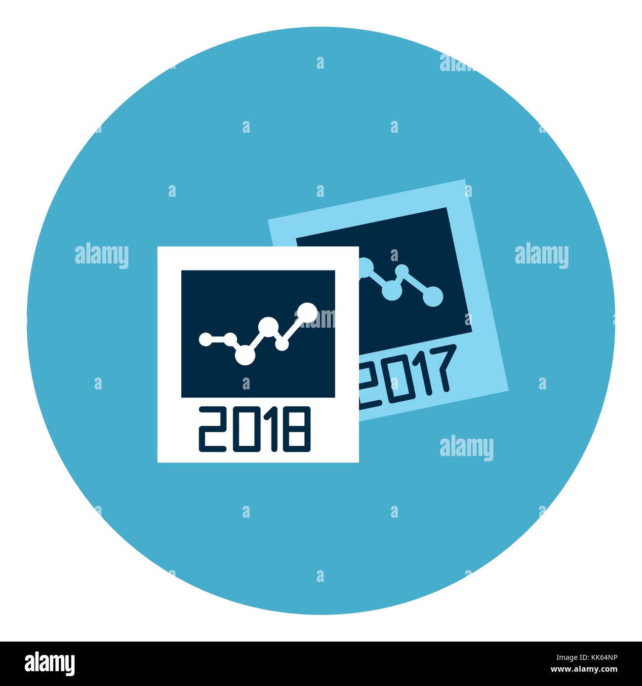 Cards With Data Graphs And Years Reports Icon Web Button On Round Blue ...