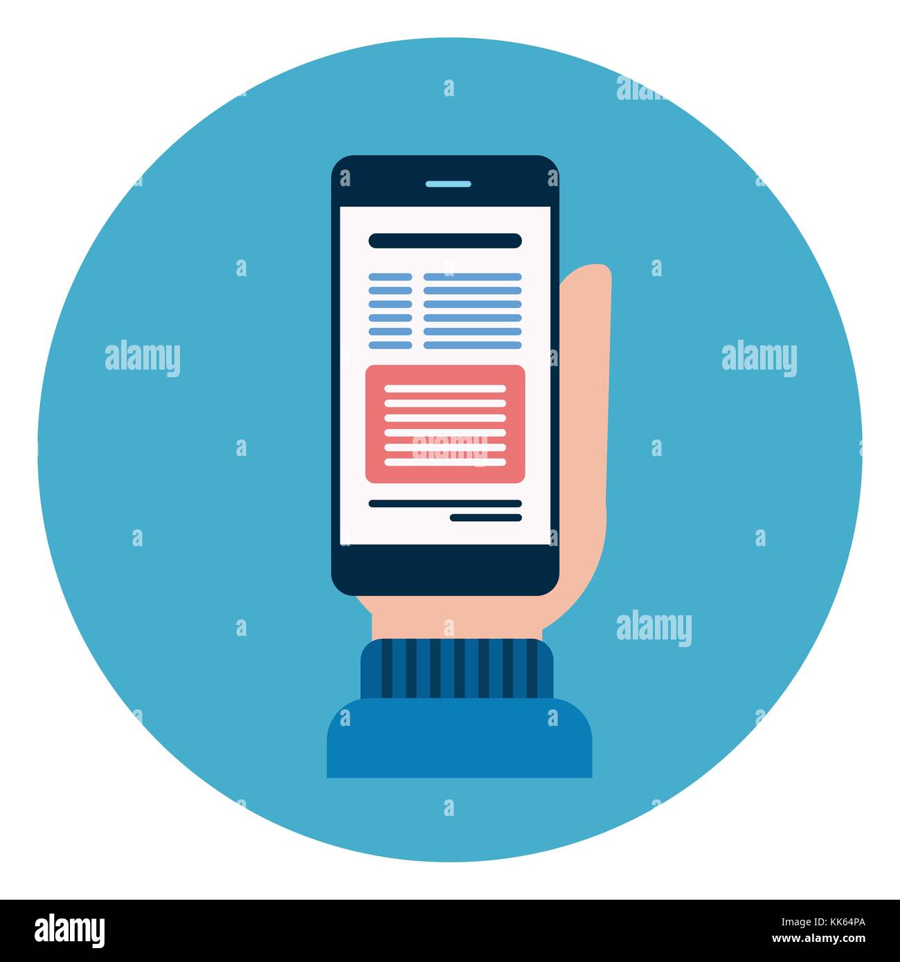 Hand Hold Cell Smart Phone Icon Web Button On Round Blue Background ...