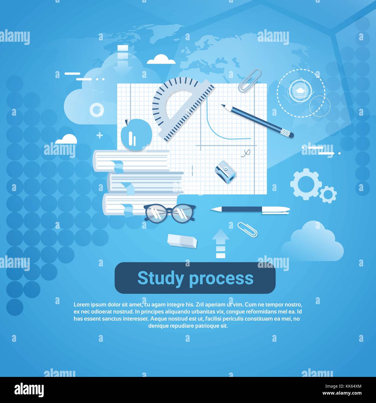 Study Process Web Banner With Copy Space On Blue Background Stock ...