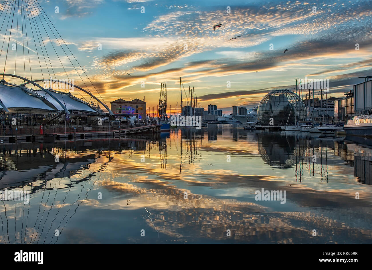 Night panorama of ancient Genova harbor Stock Photo - Alamy