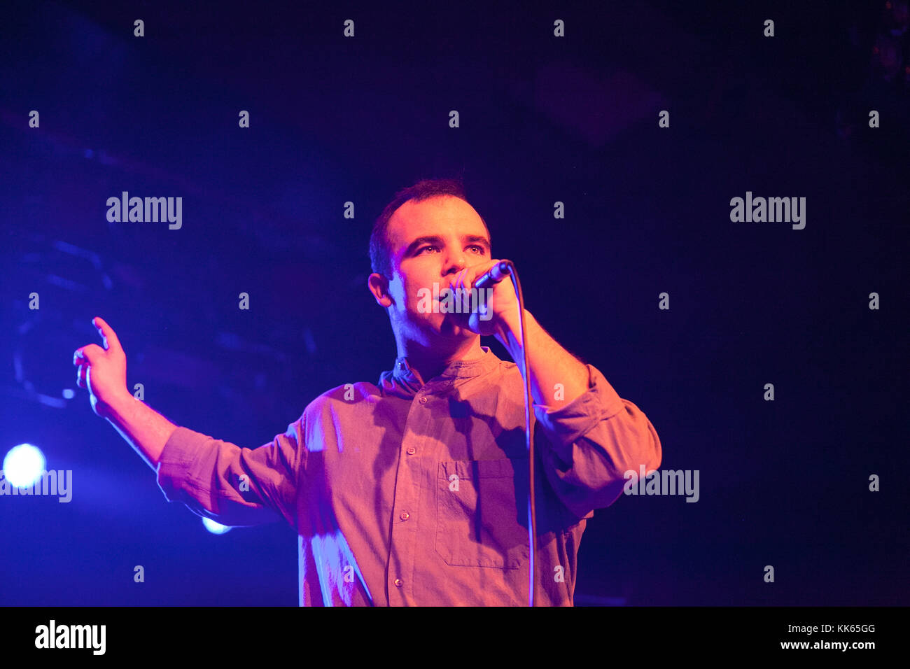 The American synthpop band Future Islands performs a live concert at ...