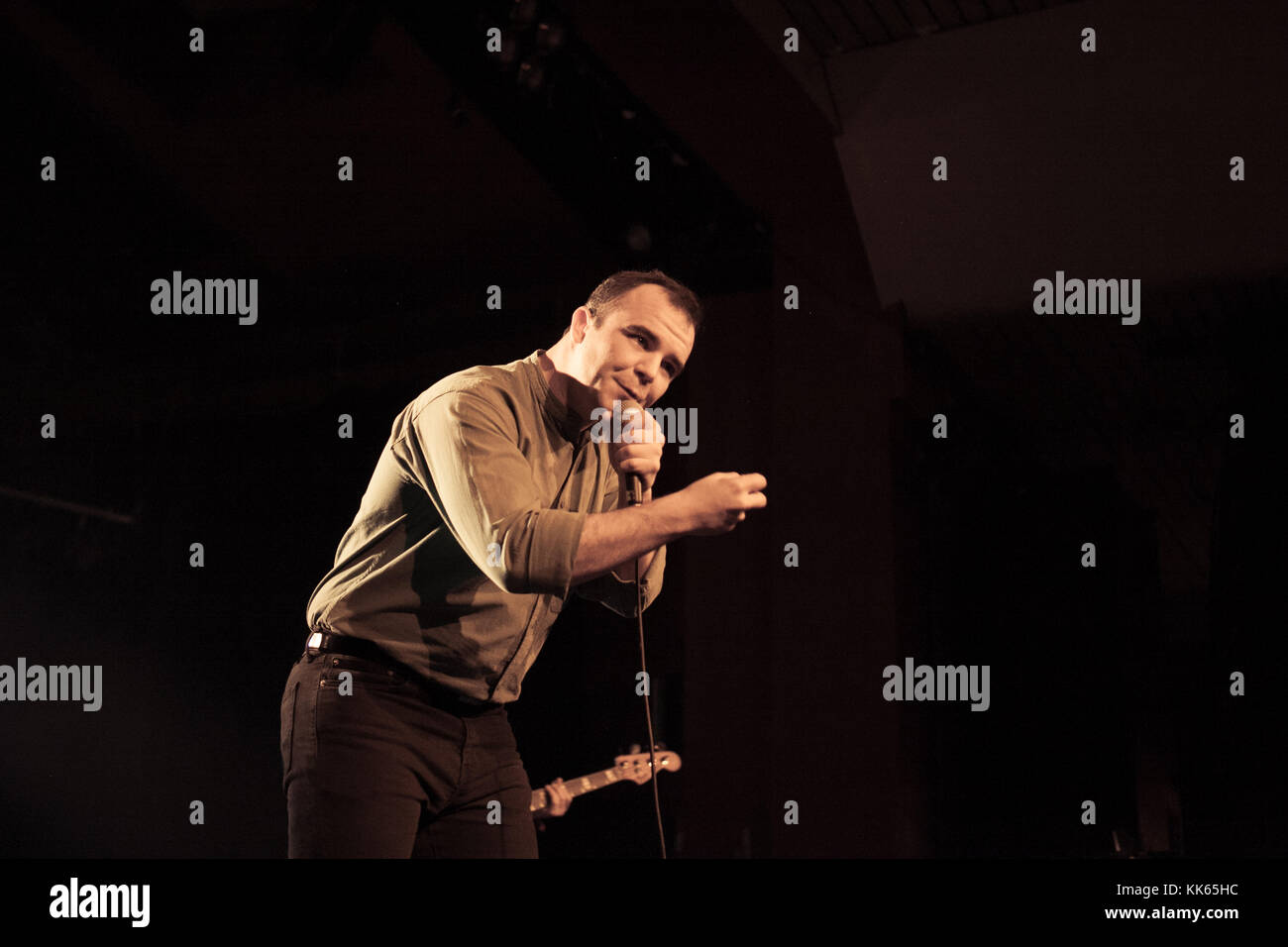 The American synthpop band Future Islands performs a live concert at ...