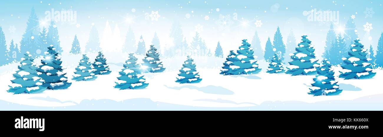 Winter Forest Landscape Snowy Pine Trees Horizontal Banner Stock Vector ...