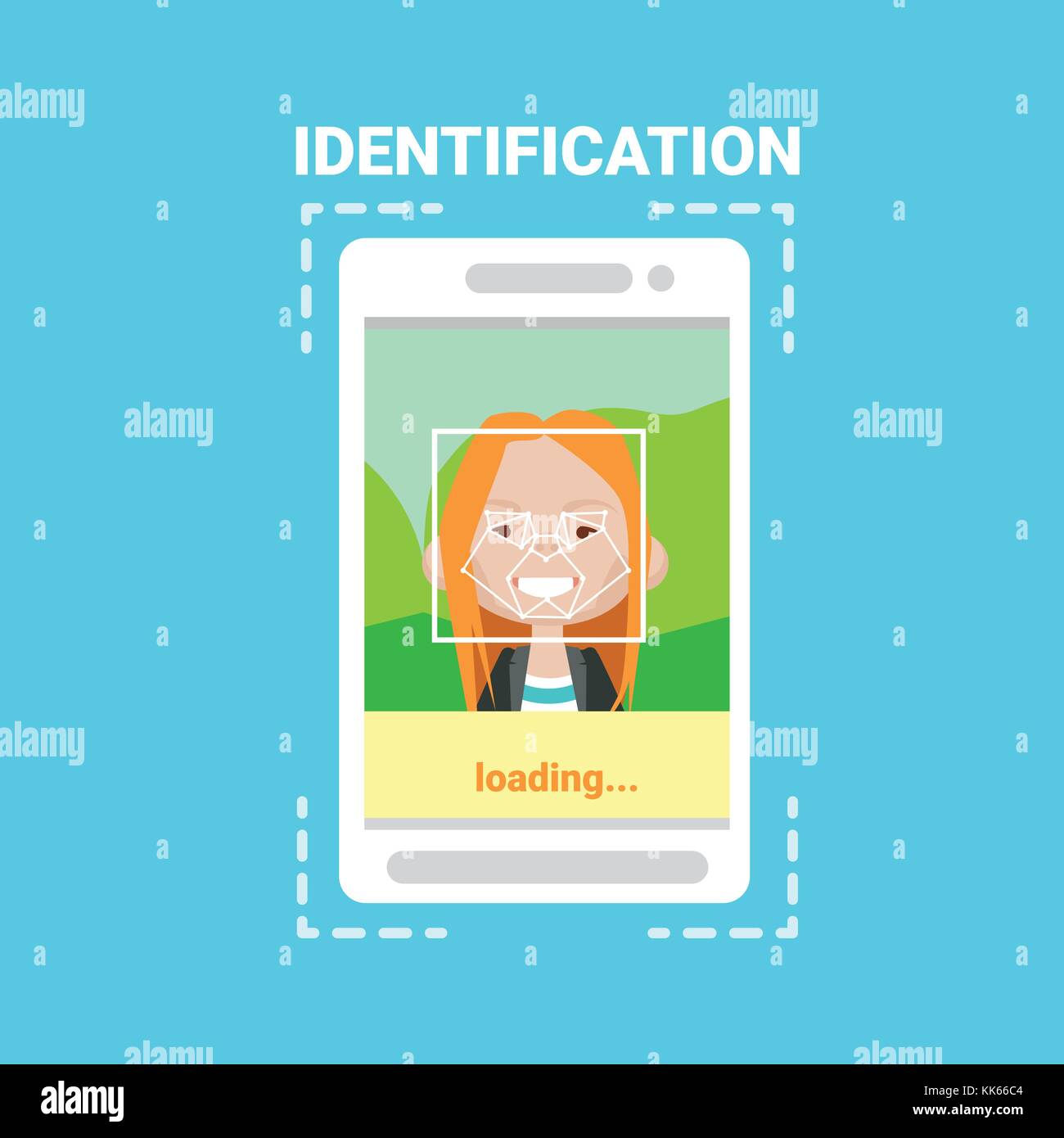 Smart Phone Loading Face Identification System Scanning Woman User ...