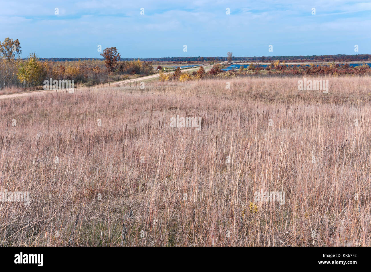 road through prairie and wetlands of necedah national wildlife refuge ...