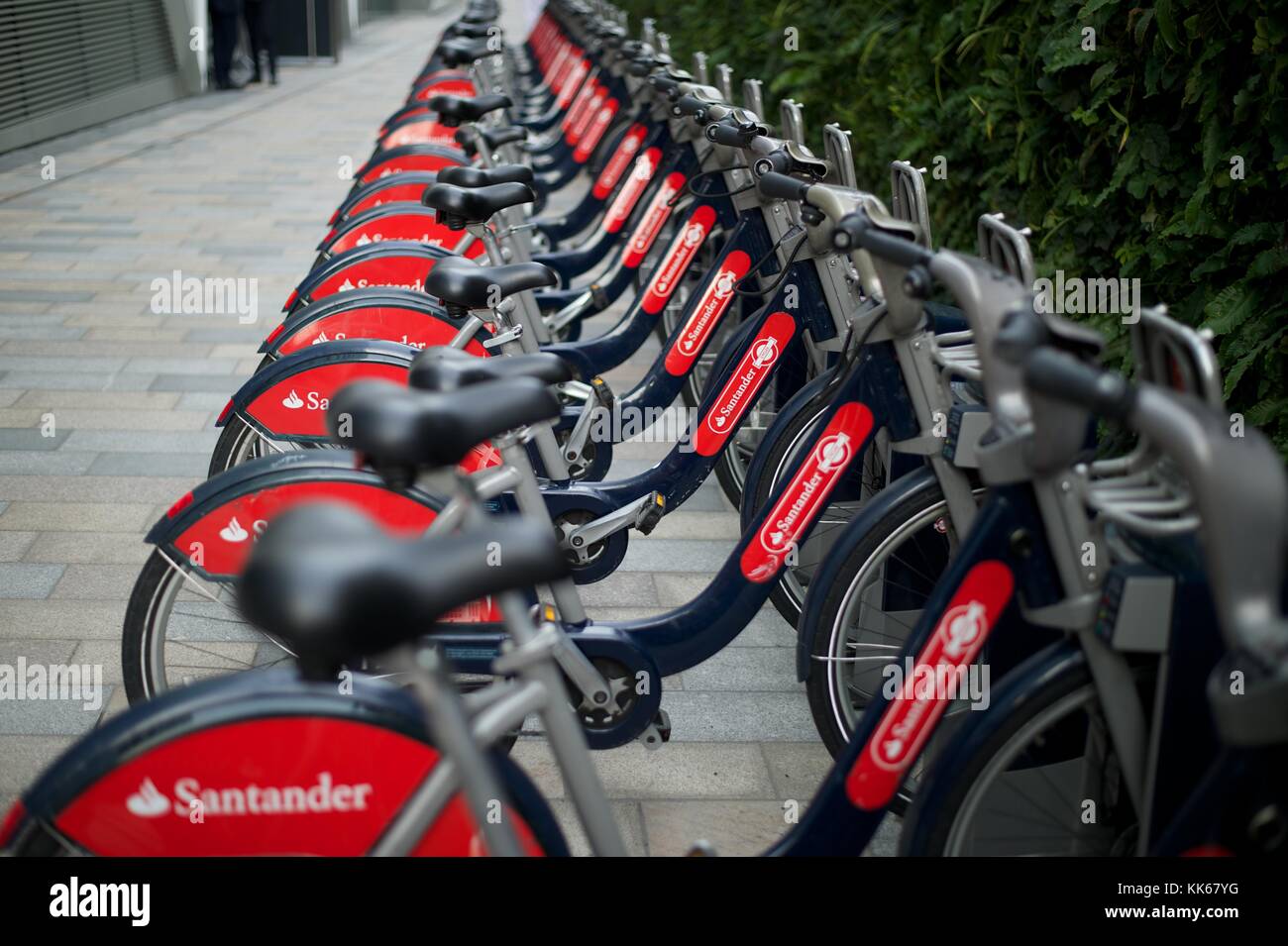 Boris bikes, Santander Stock Photo - Alamy