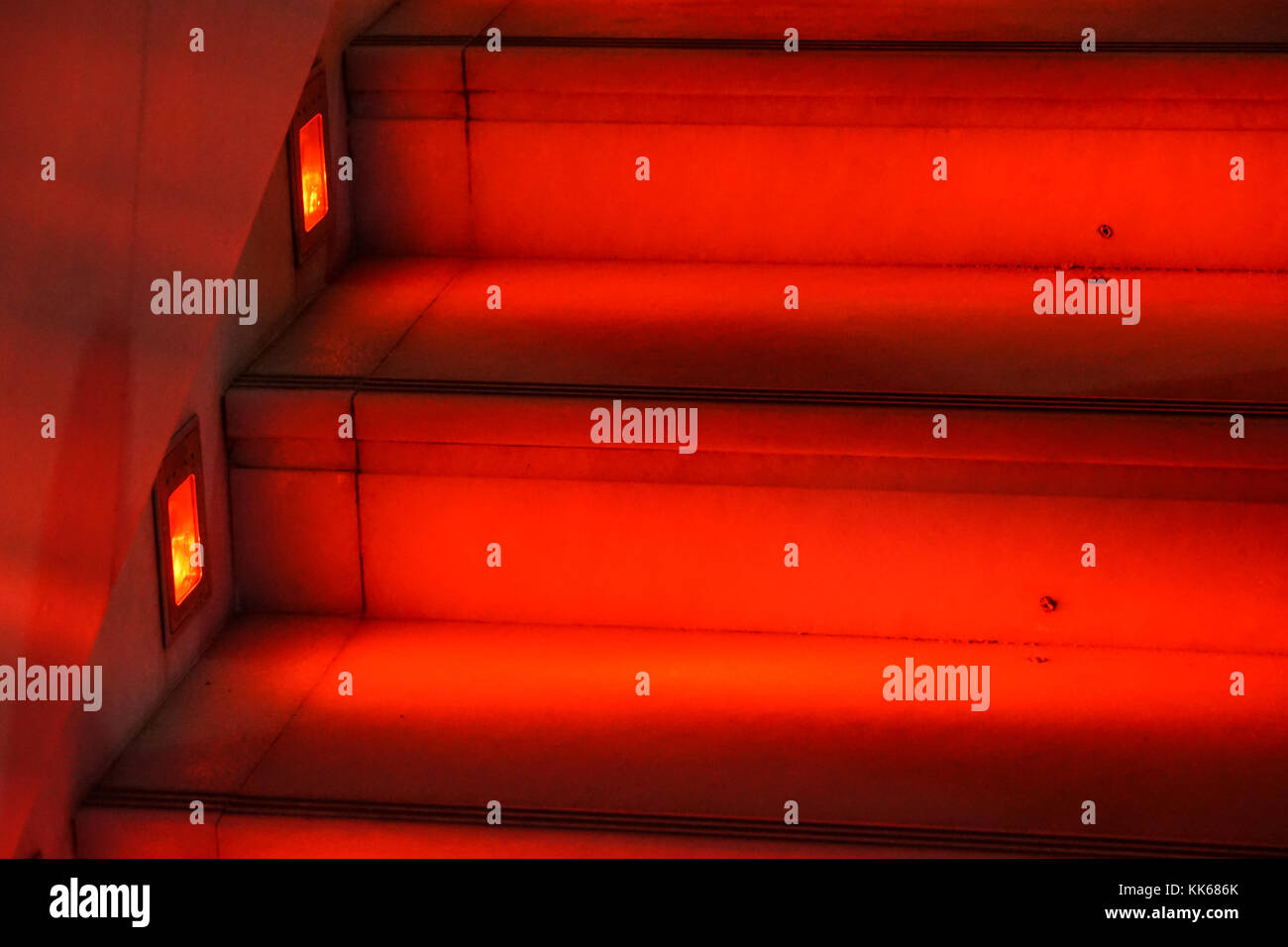 Abstract modern red stairs with warm light - stairway composition Stock ...