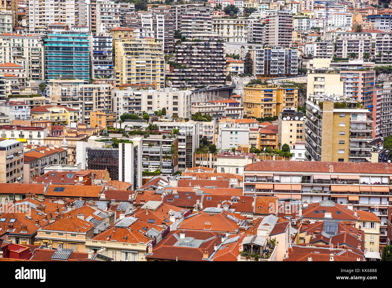 Aerial view of traditional red house roofs at the Montecarlo Town ...