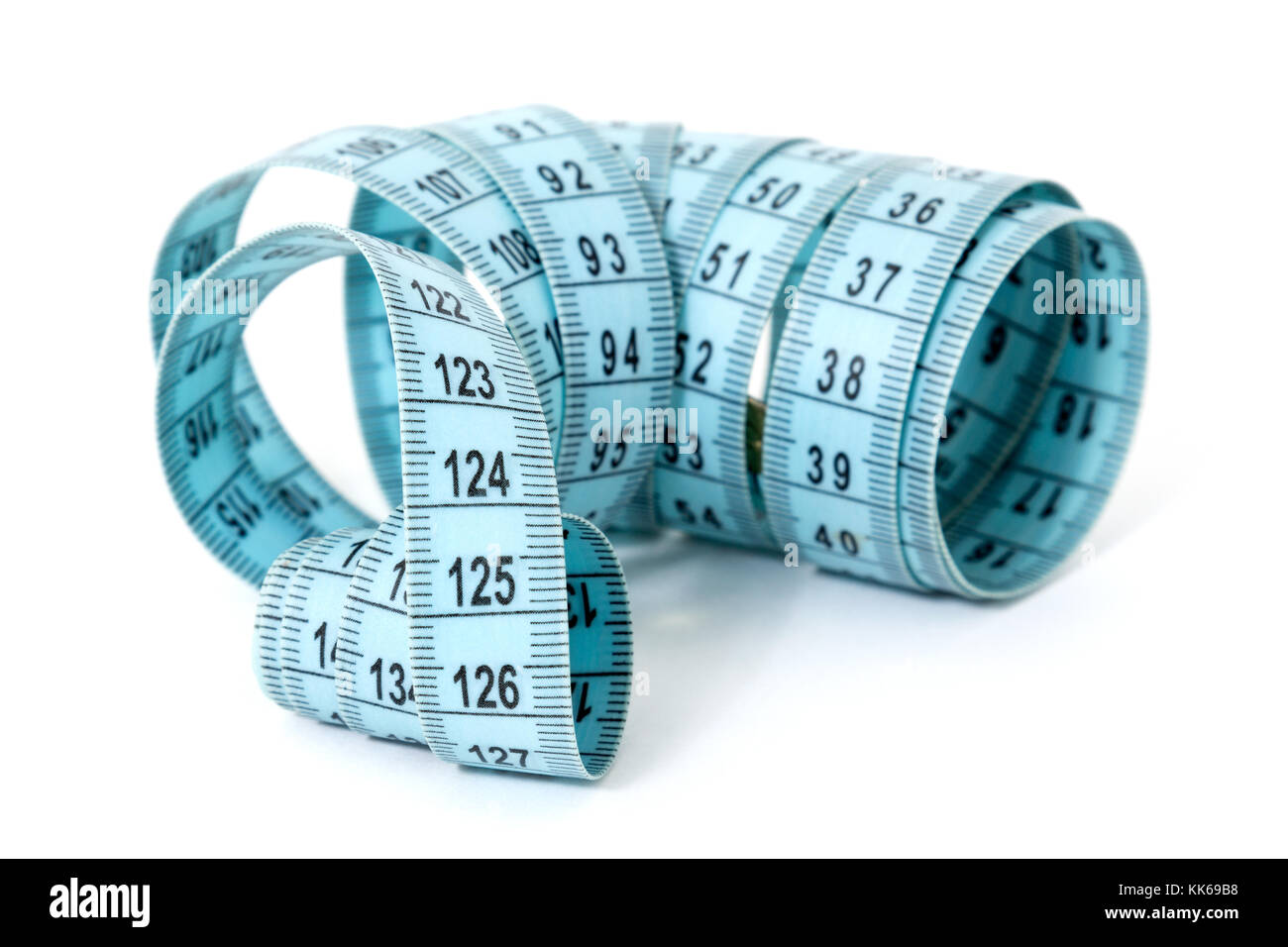 Close up of blue measure tape isolated on white background Stock Photo ...