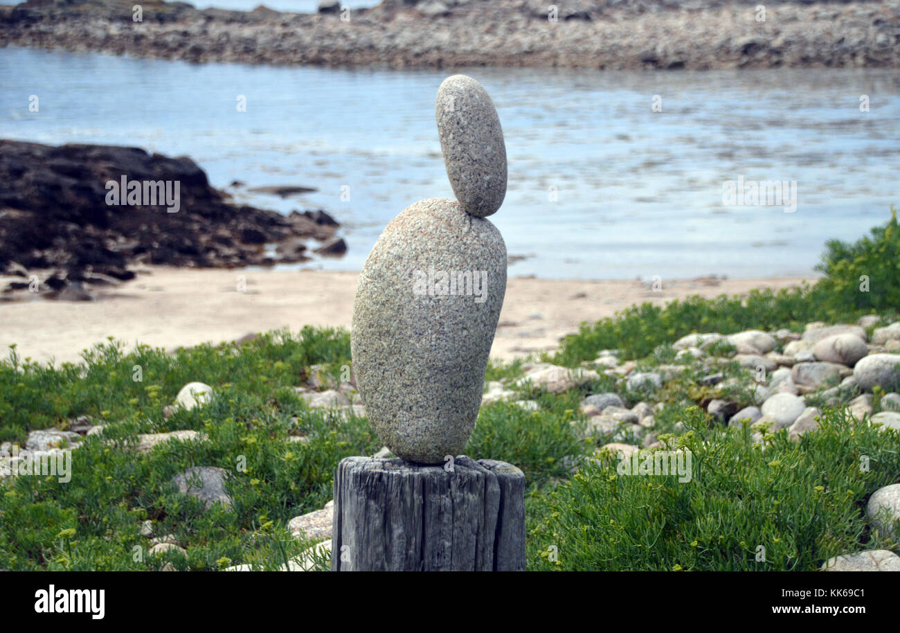 Small Stone Balanced on Large Stone on an Old Fencepost on the Island ...