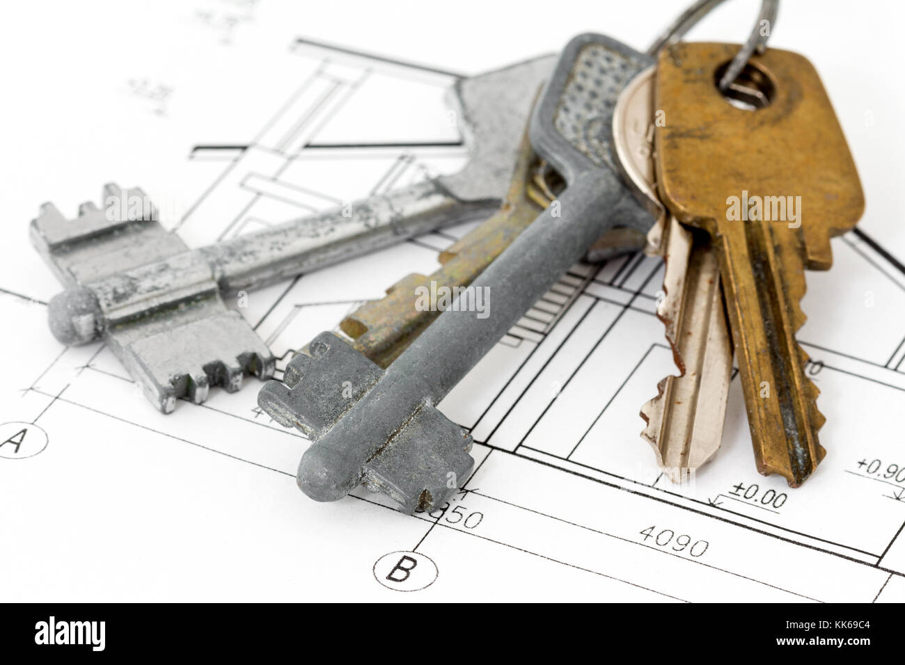 Close-up photo of keys on architectural blueprint Stock Photo - Alamy