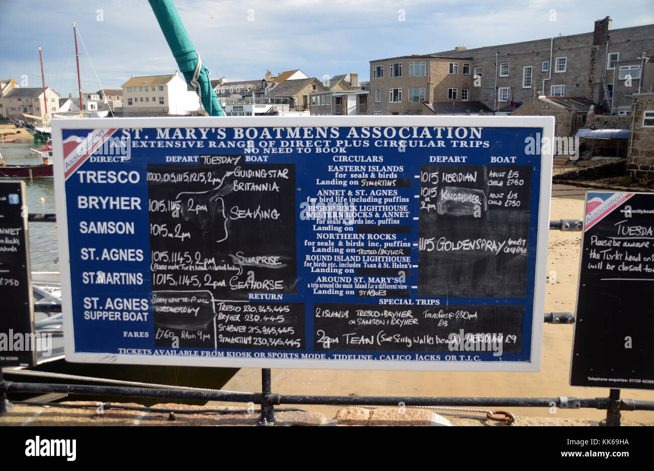 Pleasure Boat and Ferry Timetable Backboard on the Pier at Hugh Town ...
