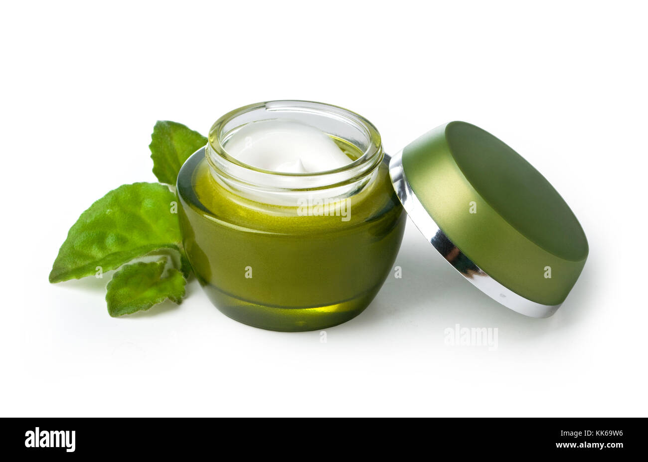 green jar of cream isolated on white background Stock Photo - Alamy