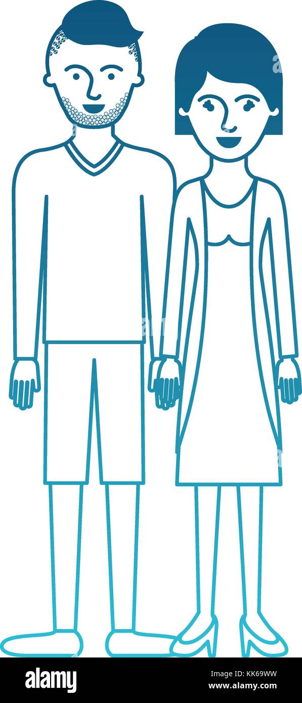 Couple In Degraded Blue Silhouette And Him With T Shirt Long Sleeve And