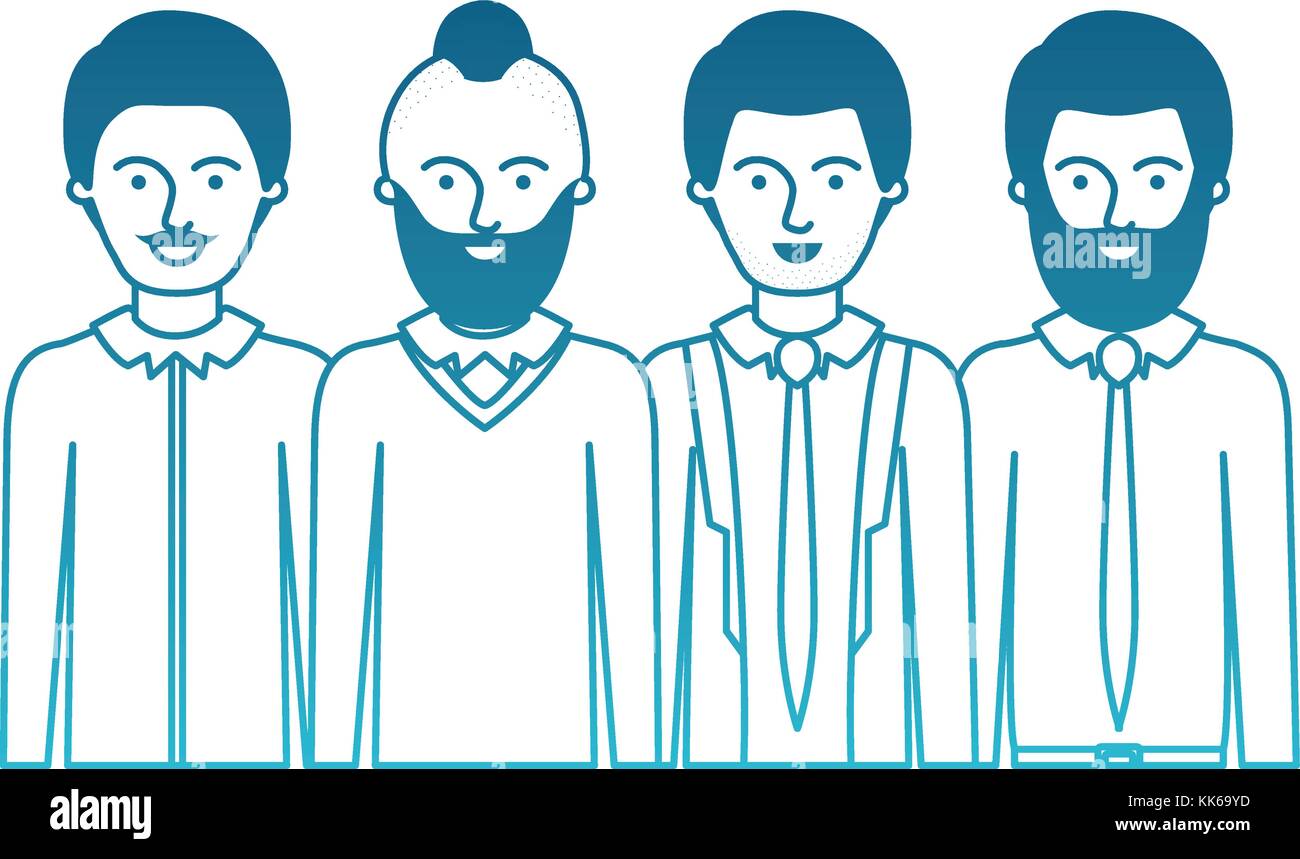 Men In Half Body With Casual Clothes With Short Hair And Some With