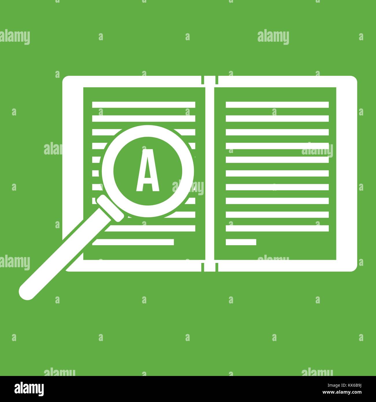 Magnifying glass over open book icon green Stock Vector Image & Art - Alamy