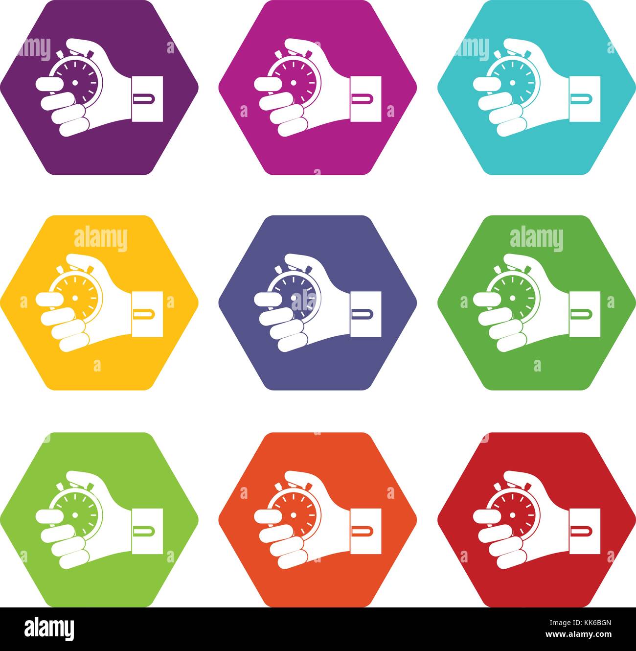 Hand holding stopwatch icon set color hexahedron Stock Vector Image ...