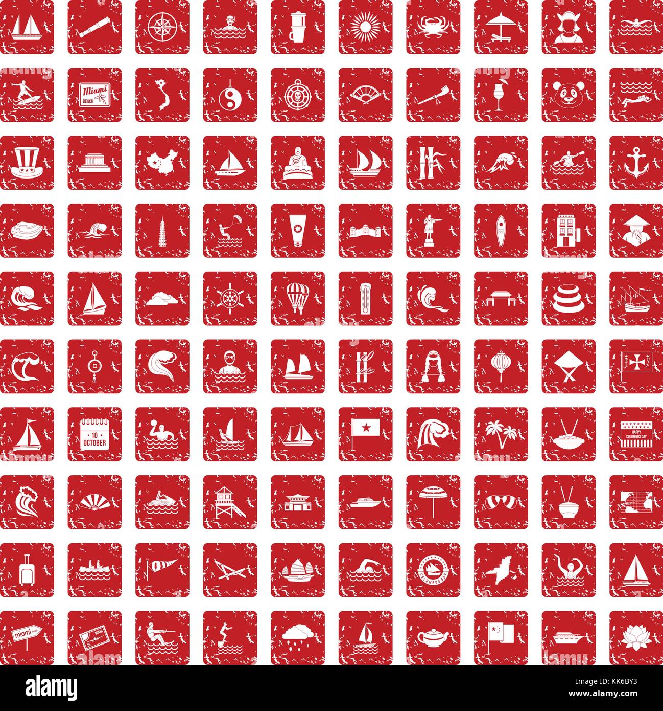 100 sailing vessel icons set grunge red Stock Vector Image & Art - Alamy