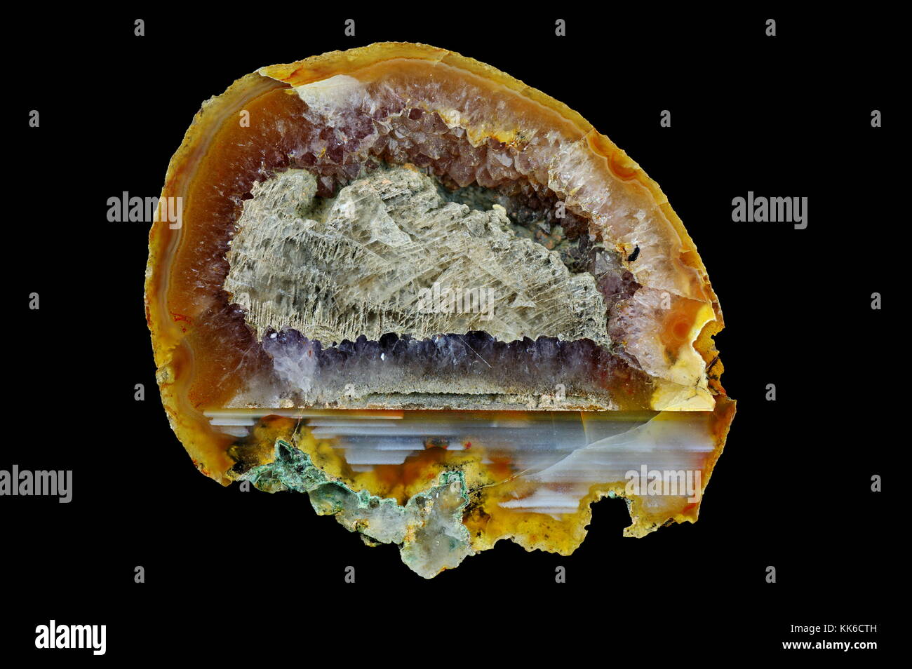 A cross section of the agate stone. Horizontal agate filled with quartz ...