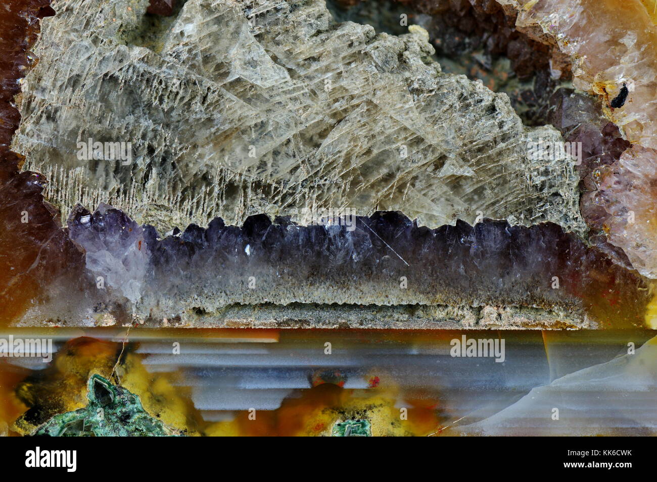 A cross section of the agate stone. Horizontal agate filled with quartz ...