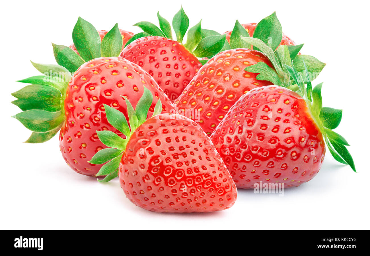 Seven strawberries with leaves isolated Stock Photo - Alamy