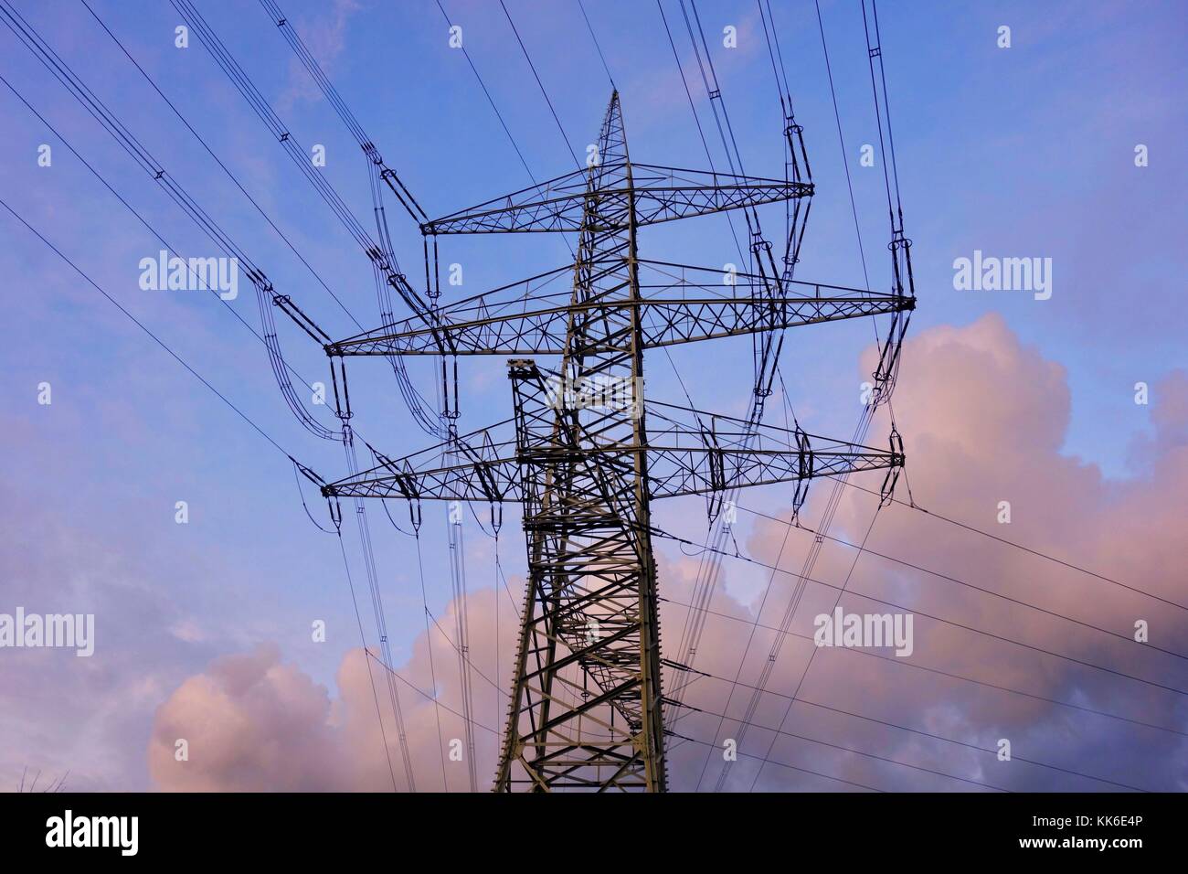 Overland pylon with high voltage powerline at the rhine-erft-region ...
