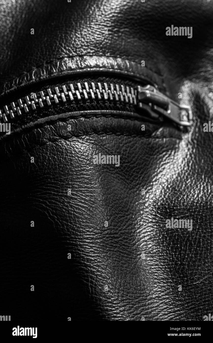 black motorcycle leather jacket close up Stock Photo - Alamy