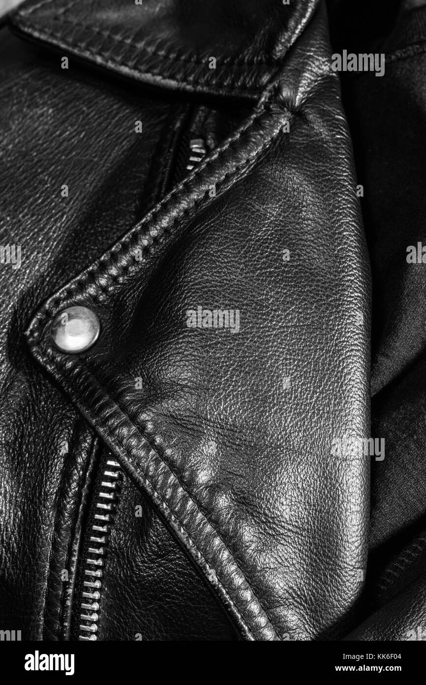black motorcycle leather jacket close up Stock Photo - Alamy
